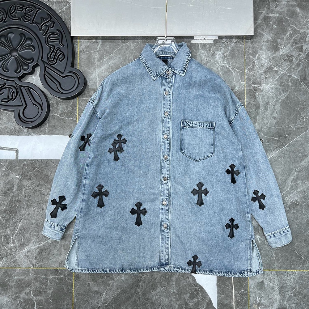 Chrome Hearts Denim With Cross Patches Button Up - Gem